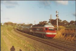 Southbound 'Riverina Express' (XPT) near Gunning, New South Wales, June ...