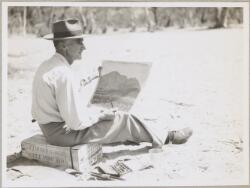 Portrait of Rex Battarbee [?] painting, central Australia, ca. 1946, 3 ...