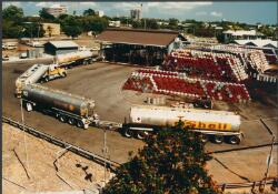 Shell road train from Alice Springs arriving at Darwin terminal ...
