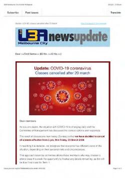 U3A Melbourne City News Update.