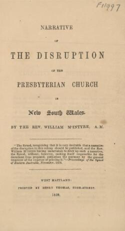 Narrative of the disruption of the Presbyterian Church in New South Wales